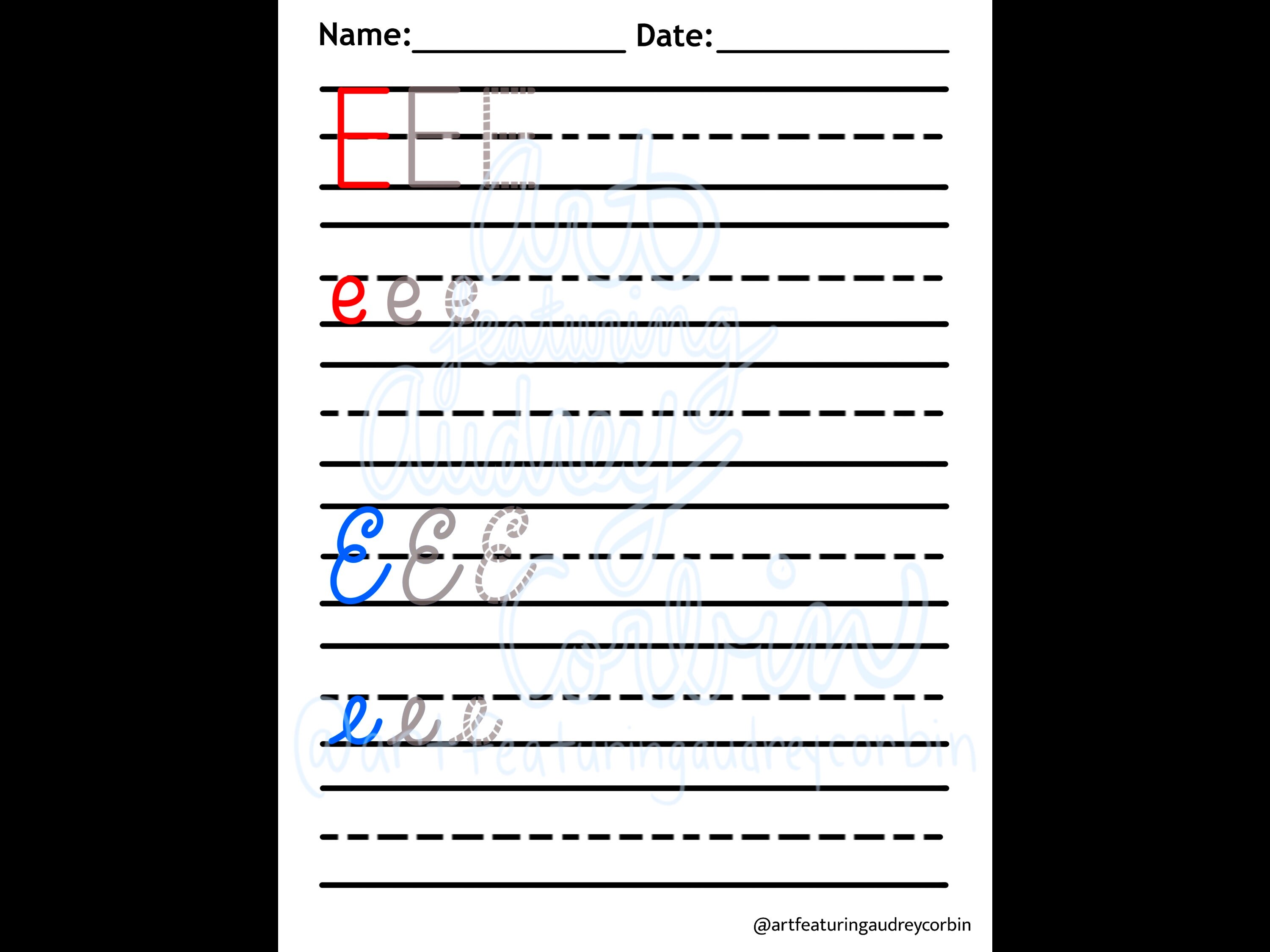 Letter E Print and Cursive Handwriting Worksheet for Kids and Adults ...