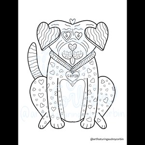 Valentine Heart Dog Coloring Page for Kids and Adults Instant Download ...
