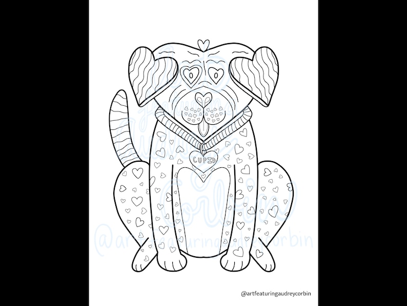 Valentine Heart Dog Coloring Page for Kids and Adults Instant Download ...