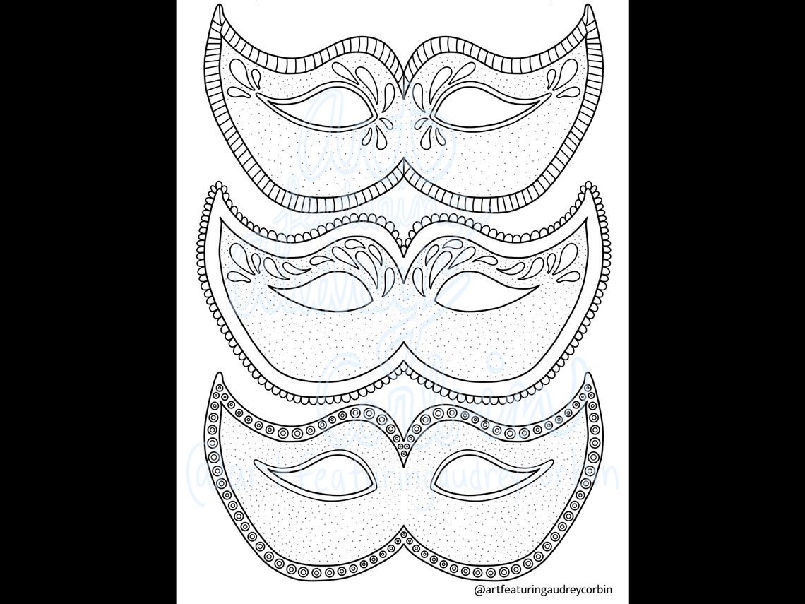 Mardi Gras Masks Coloring Page for Kids and Adults Instant Download ...