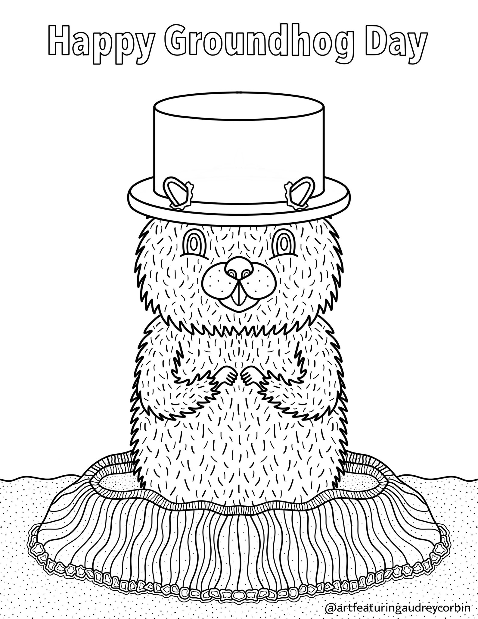 Happy Groundhog Day Coloring Page for Kids and Adults Instant Download ...