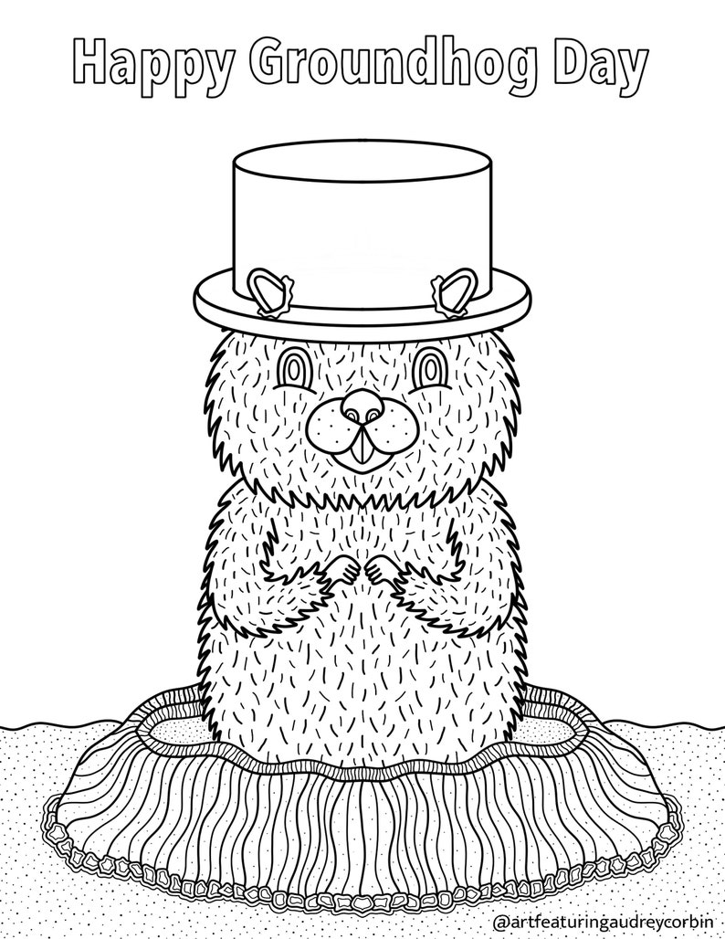 Happy Groundhog Day Coloring Page for Kids and Adults Instant Download ...