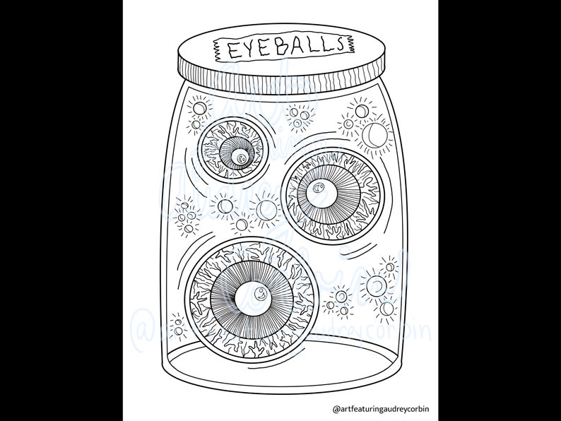 Jar of Eyeballs Halloween Coloring Page for Adults and Kids - Etsy