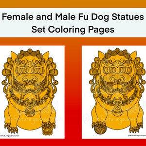Lunar New Year Fu Dogs Statue Set Coloring Page for Kids and Adults ...