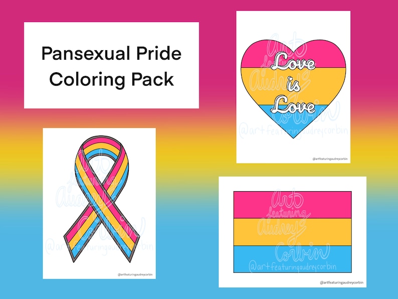 Pansexual Pride Awareness Coloring Pages Ribbon Designs for Kids and ...