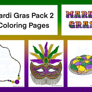 Pack 2 Mardi Gras Coloring Pages for Kids and Adults Instant Download ...