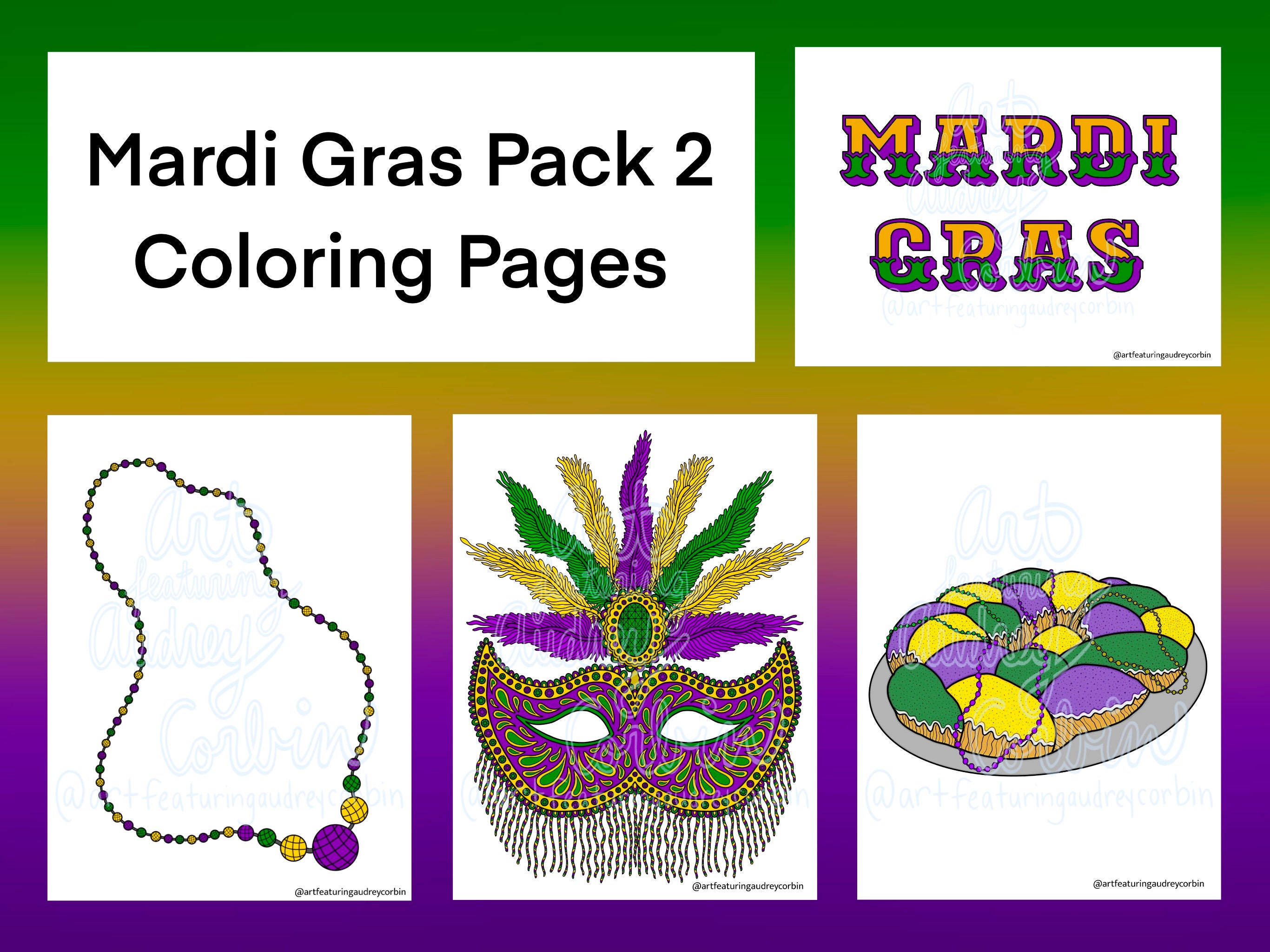 Pack 2 Mardi Gras Coloring Pages for Kids and Adults Instant Download ...