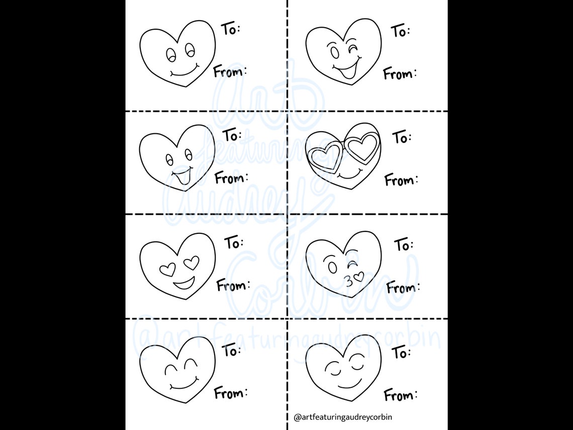 DIY Valentines Heart Emojis Coloring Page for Kids and Adults Instant ...