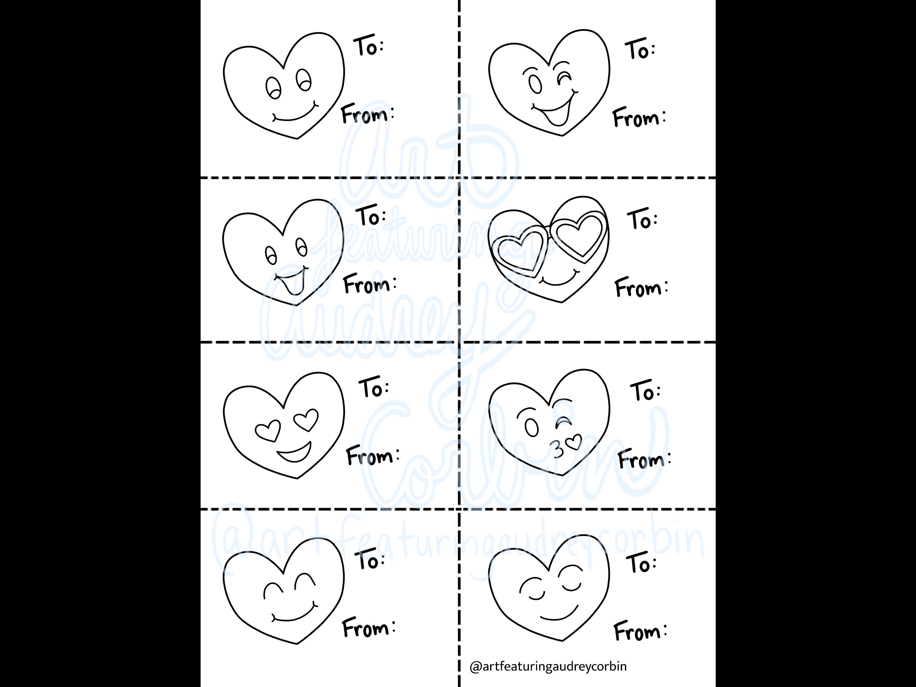 DIY Valentines Heart Emojis Coloring Page for Kids and Adults Instant ...