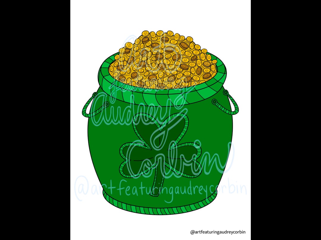 St Patrick Day Pot of Gold Coloring Page for Kids and Adults Instant ...