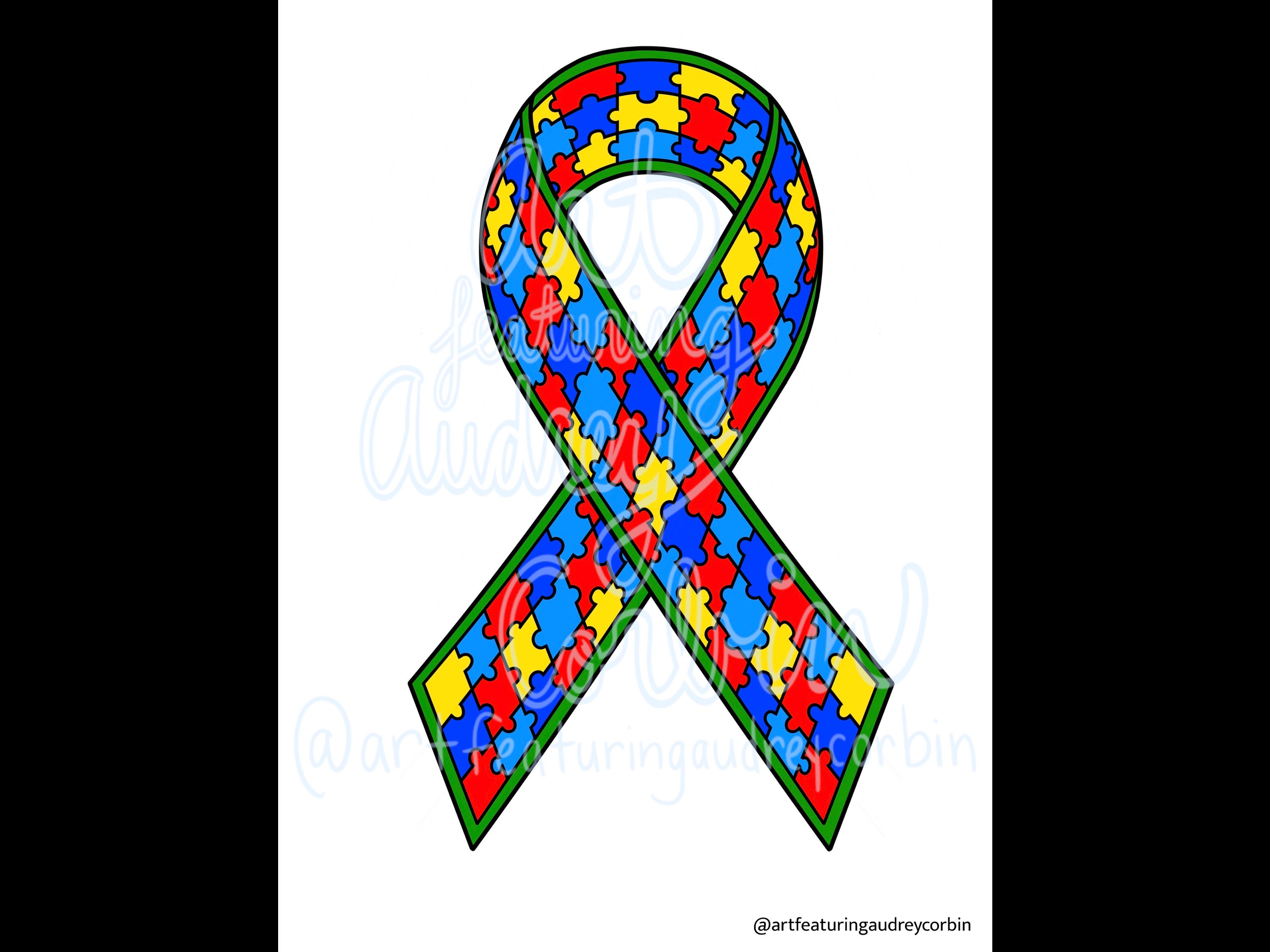 Puzzle Piece Ribbon Coloring Page for Kids and Adults Digital Download ...