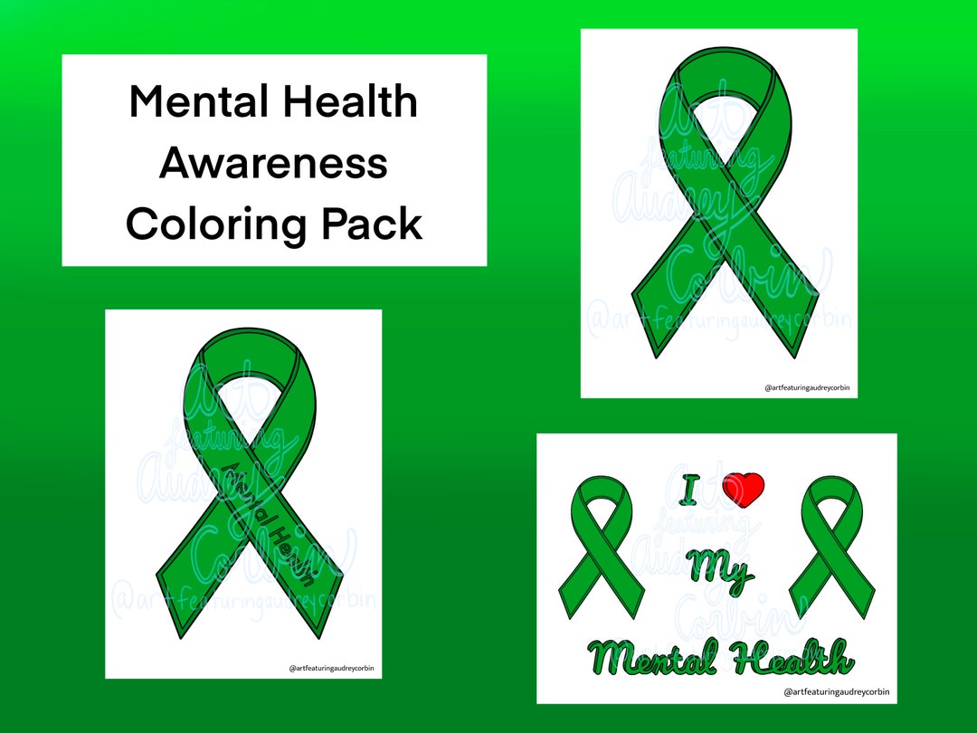 Mental Health Awareness Coloring Pages Ribbon Designs for Kids and ...