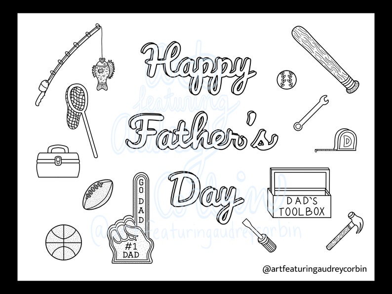 Happy Father's Day Coloring Page for Kids and Adults Instant Download ...