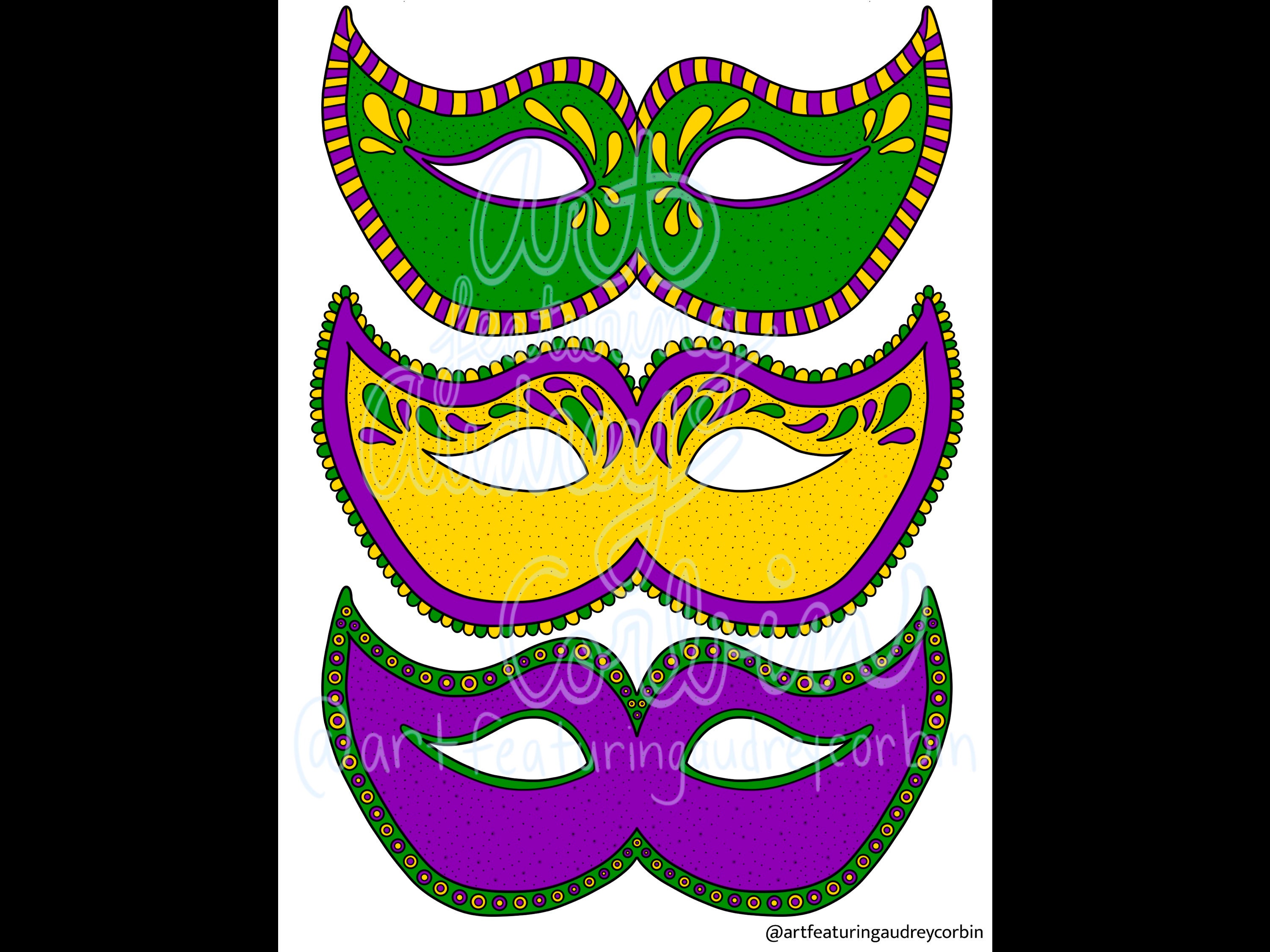Mardi Gras Masks Coloring Page for Kids and Adults Instant Download ...