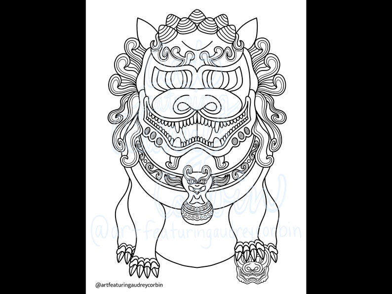 Lunar New Year Fu Dogs Statue Set Coloring Page for Kids and Adults ...