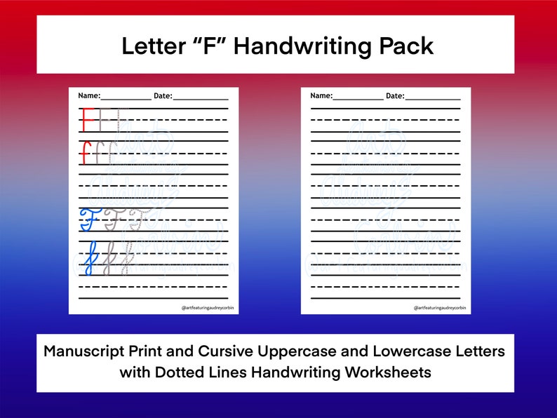 Letter F Print and Cursive Handwriting Worksheet for Kids and Adults ...