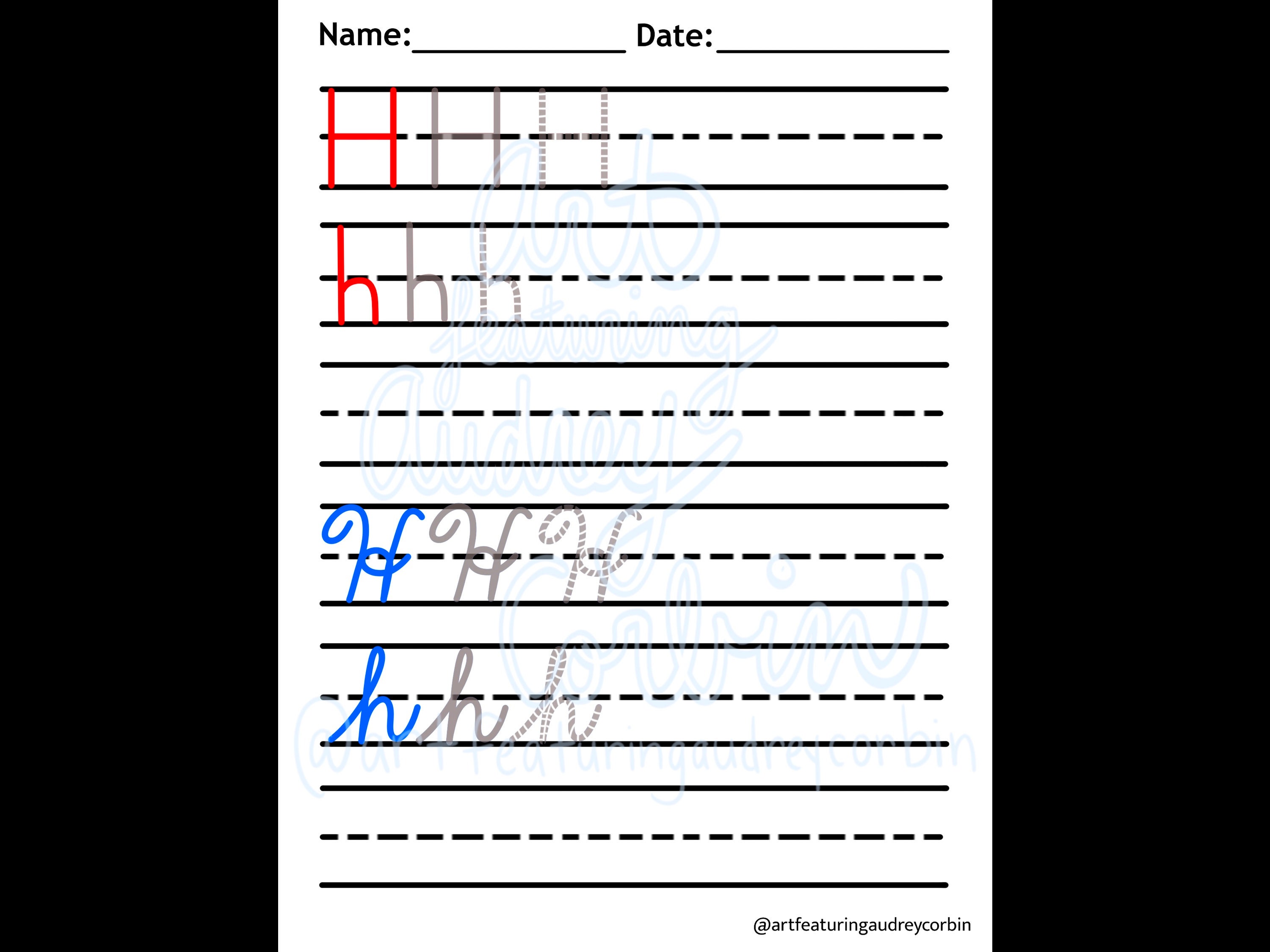Letter H Print and Cursive Handwriting Worksheet for Kids and Adults ...