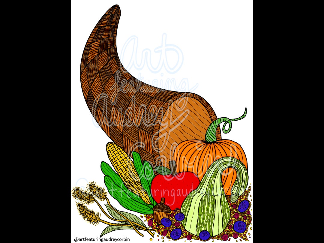 Fall Cornucopia Thanksgiving Coloring Page for Adults and Kids - Etsy