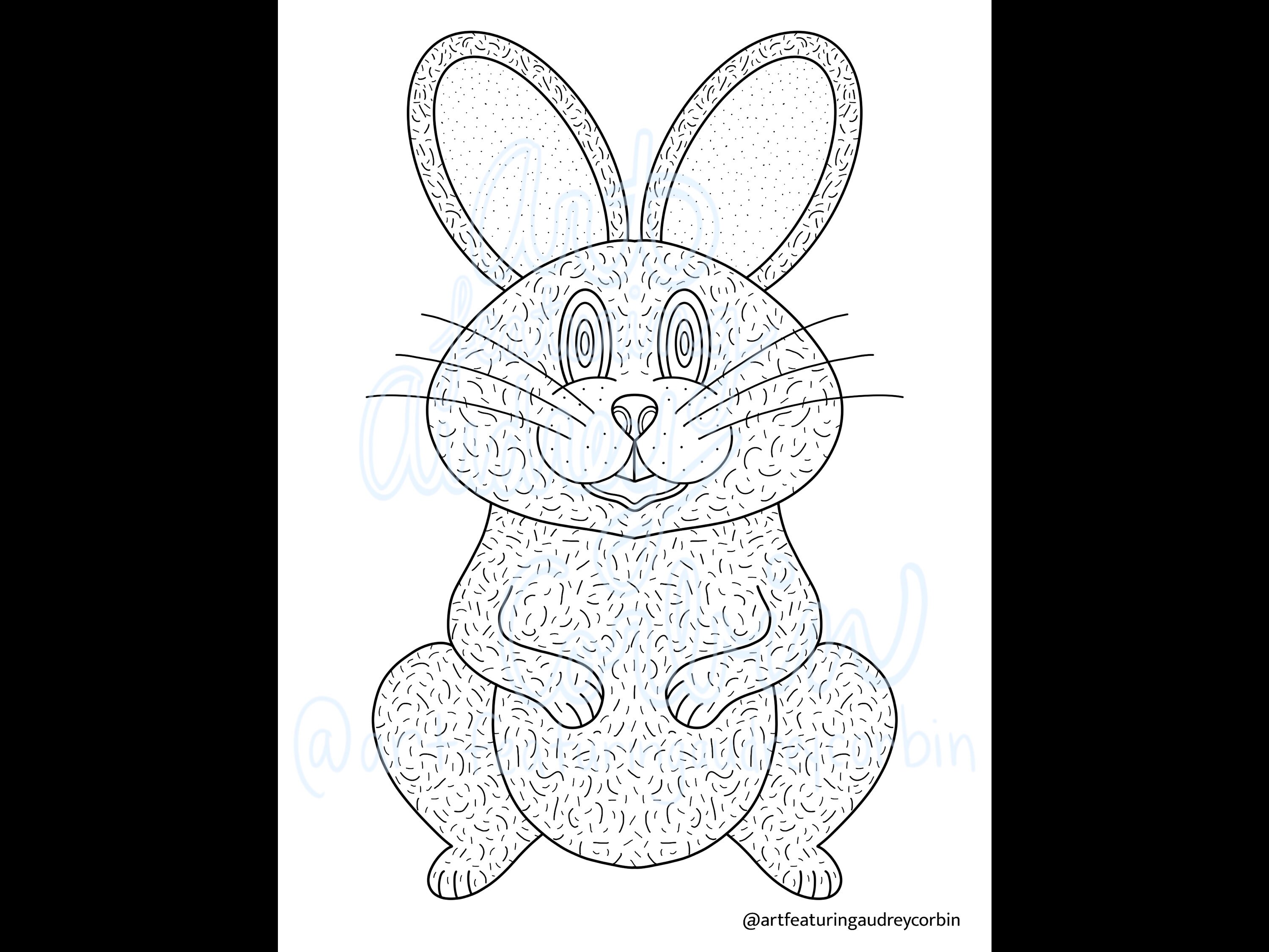 Easter Bunny Rabbit Coloring Page for Kids and Adults Instant Download ...