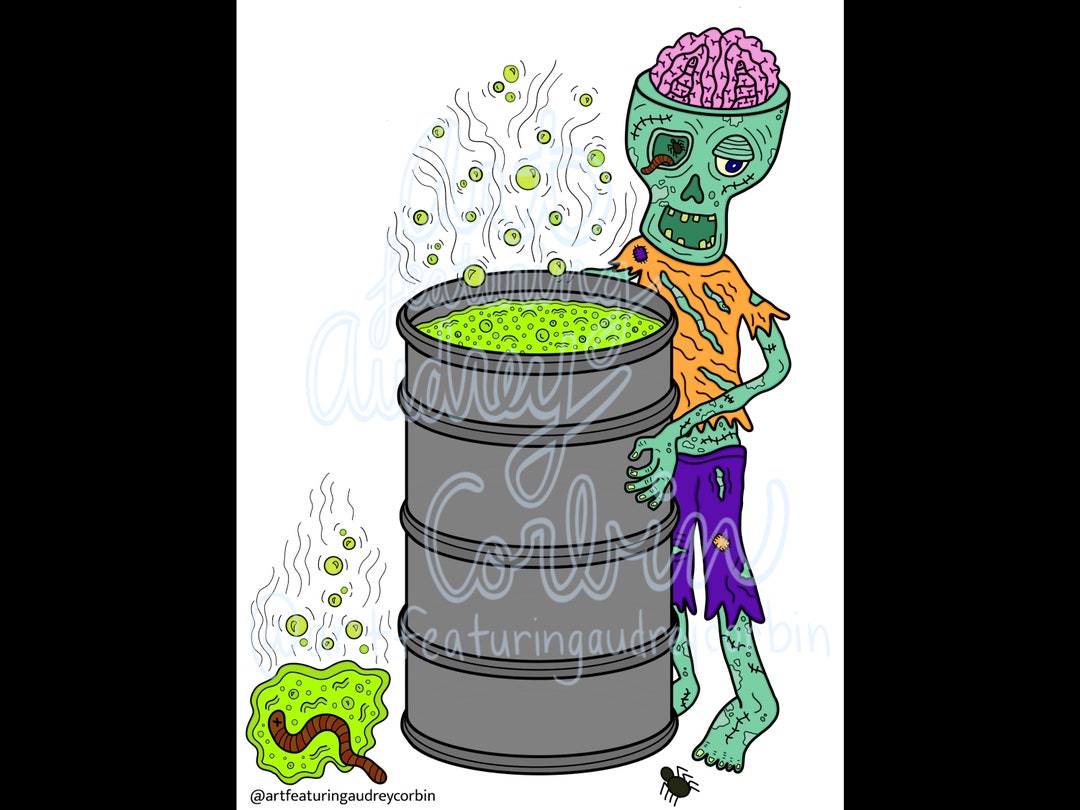 Toxic Waste Zombie Halloween Coloring Page for Adults and Kids Digital ...