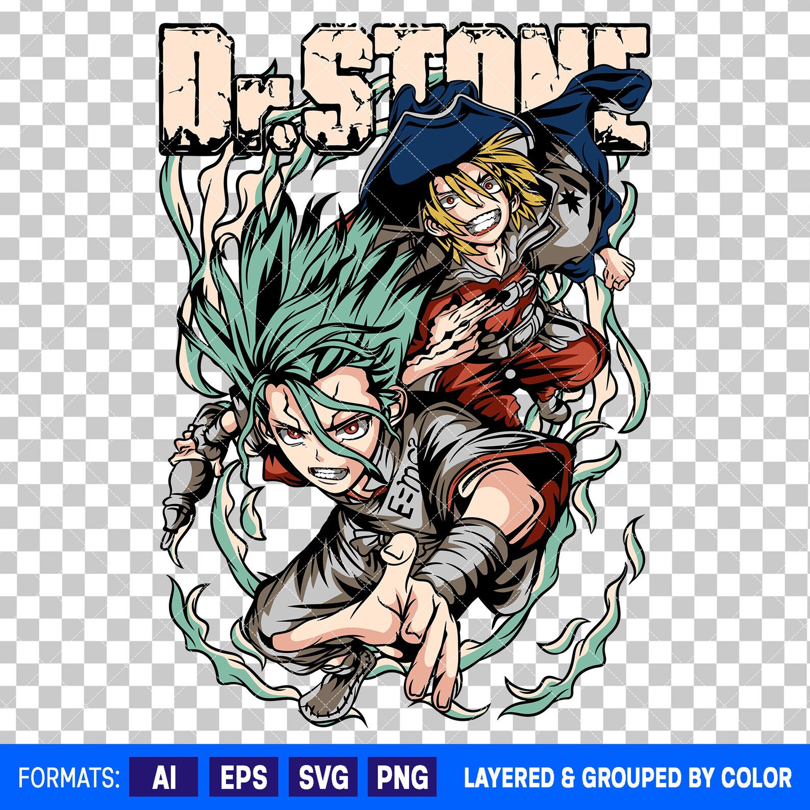 Premium Anime Vector File, Layered & Grouped by Color, Ready for DTF ...
