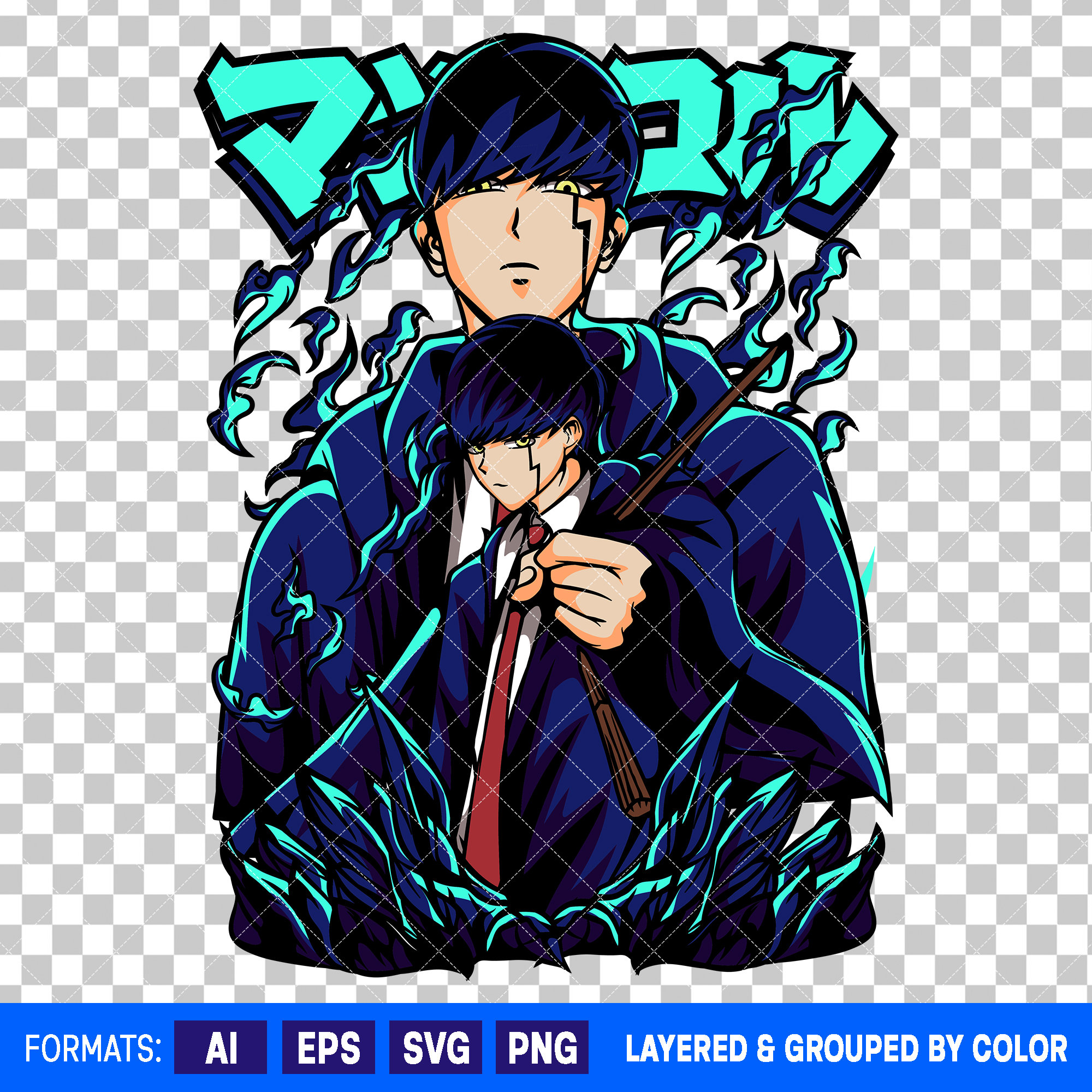Premium Anime Vector File, Layered & Grouped by Color, Ready for DTF ...
