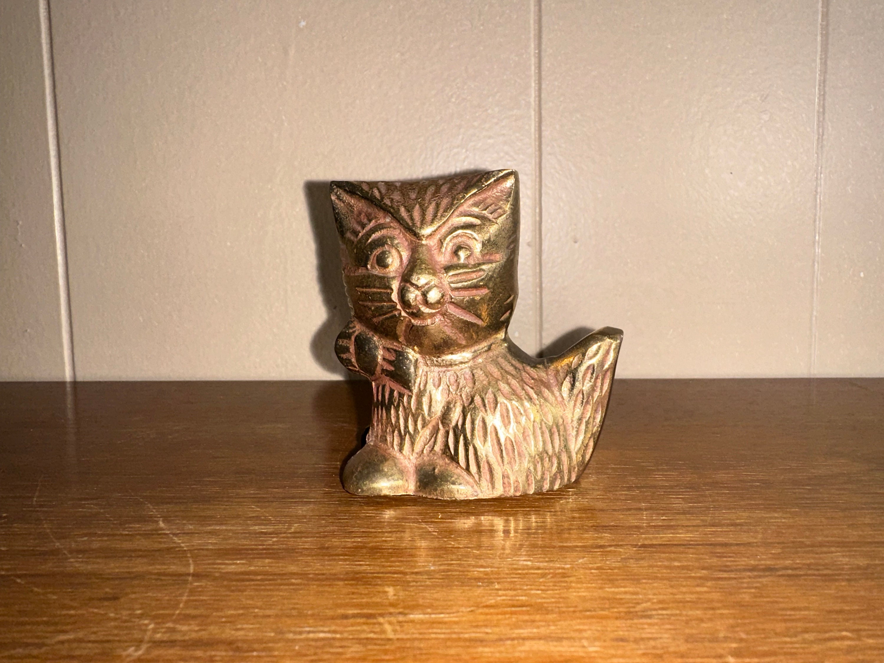 Vintage Miniature Brass Cat - Etsy