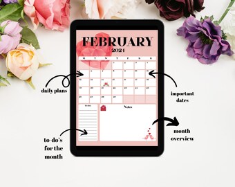 Printable February 2024 Monthly Calendar, Digital Download, Monthly ...