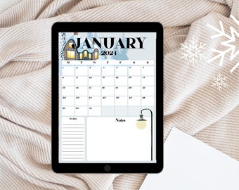Printable January Calendar Downloadable Monthly Planner Editable Winter ...