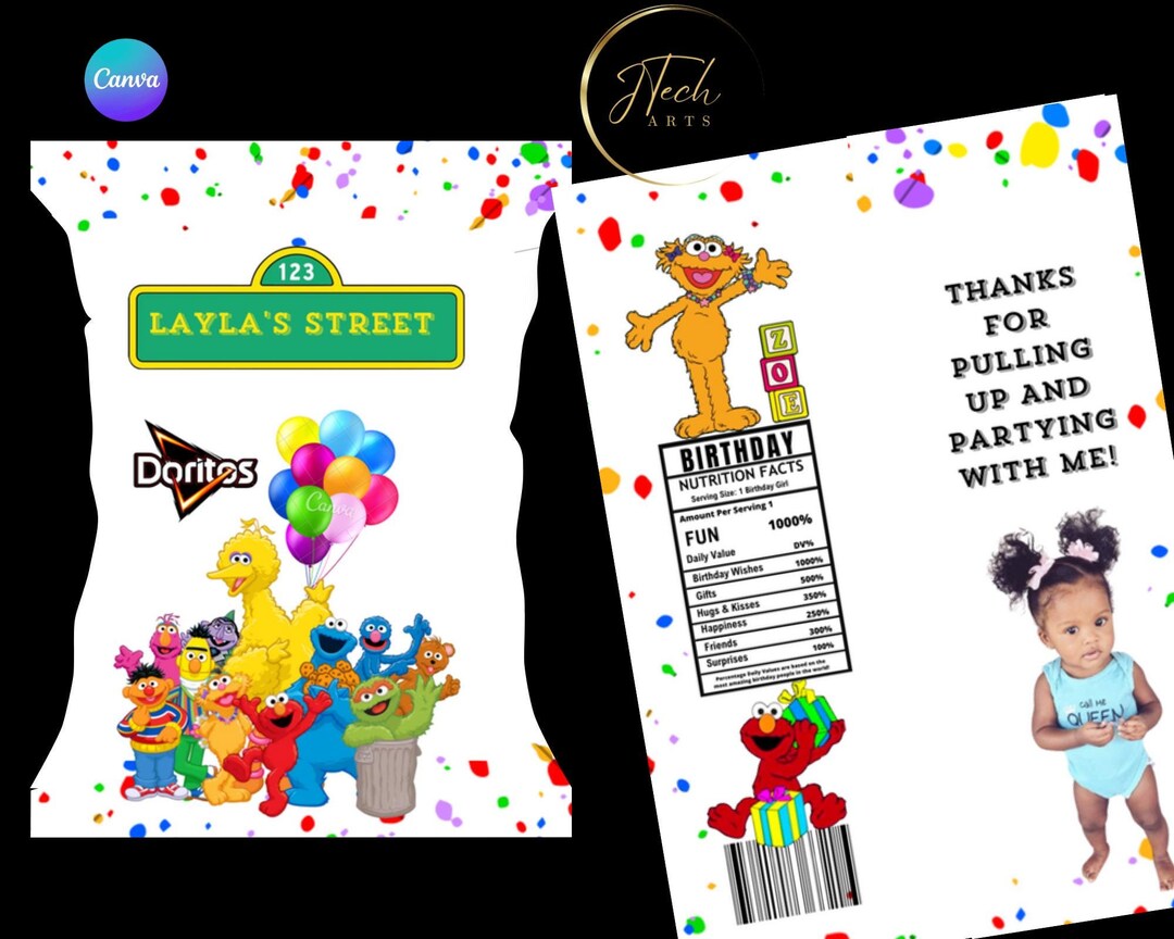 Canva Editable Sesame Street Chip Bags, Party Favors, Sesame Street ...