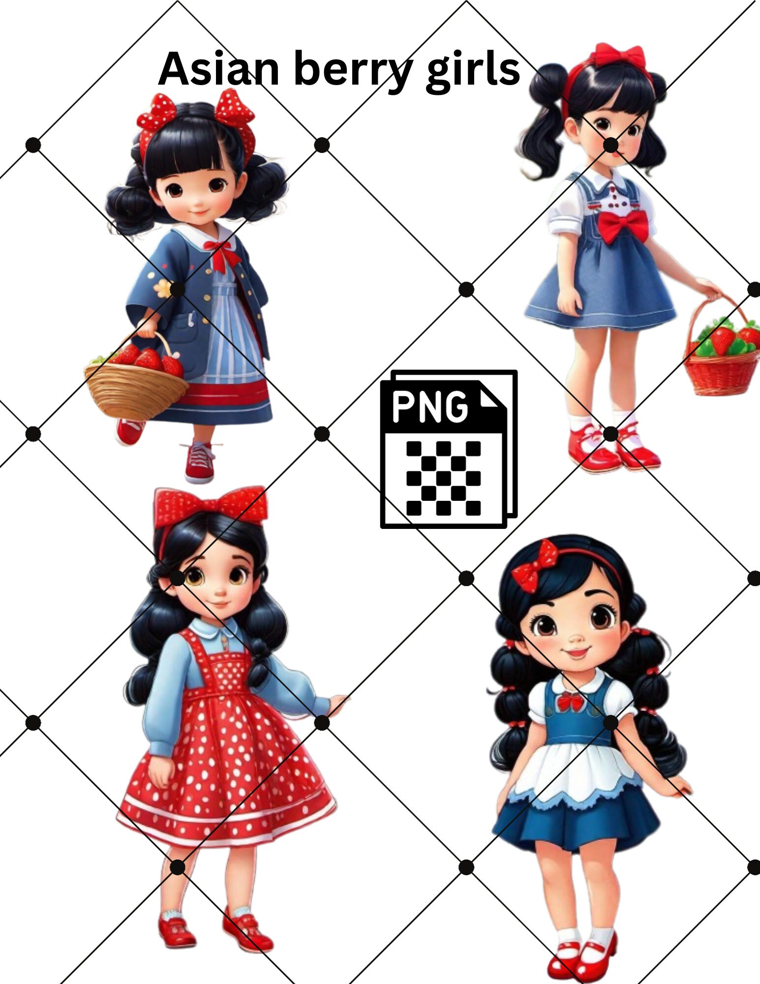 Asian Berry Girl Png Clipart Chip Bags Party Favors - Etsy