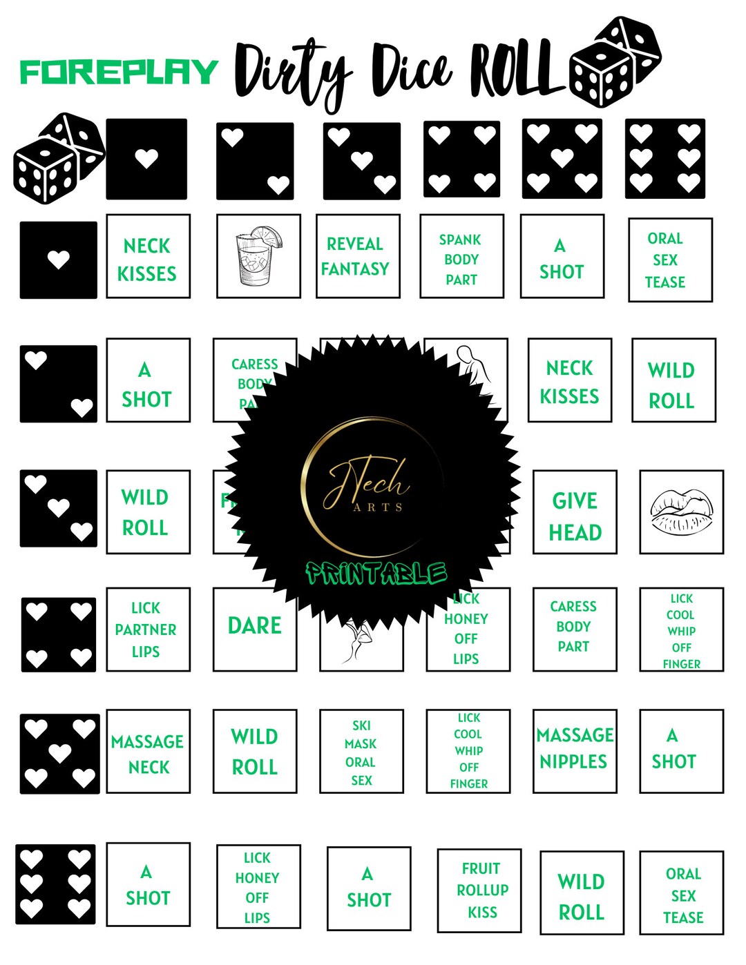 Green Couples Dice Game, Printables, JPG, PDF - Etsy