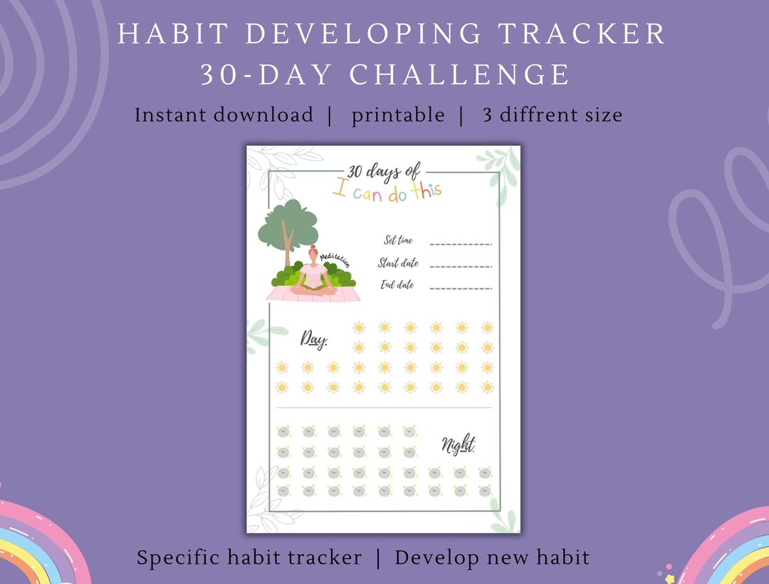 30-day Challenge Habit Tracker Meditation Habit Tracker - Etsy