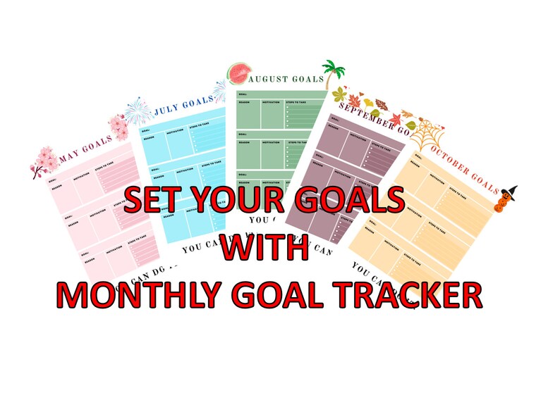 Monthly Goal Planner Printable, Monthly Goal Progress Tracker, Instant ...