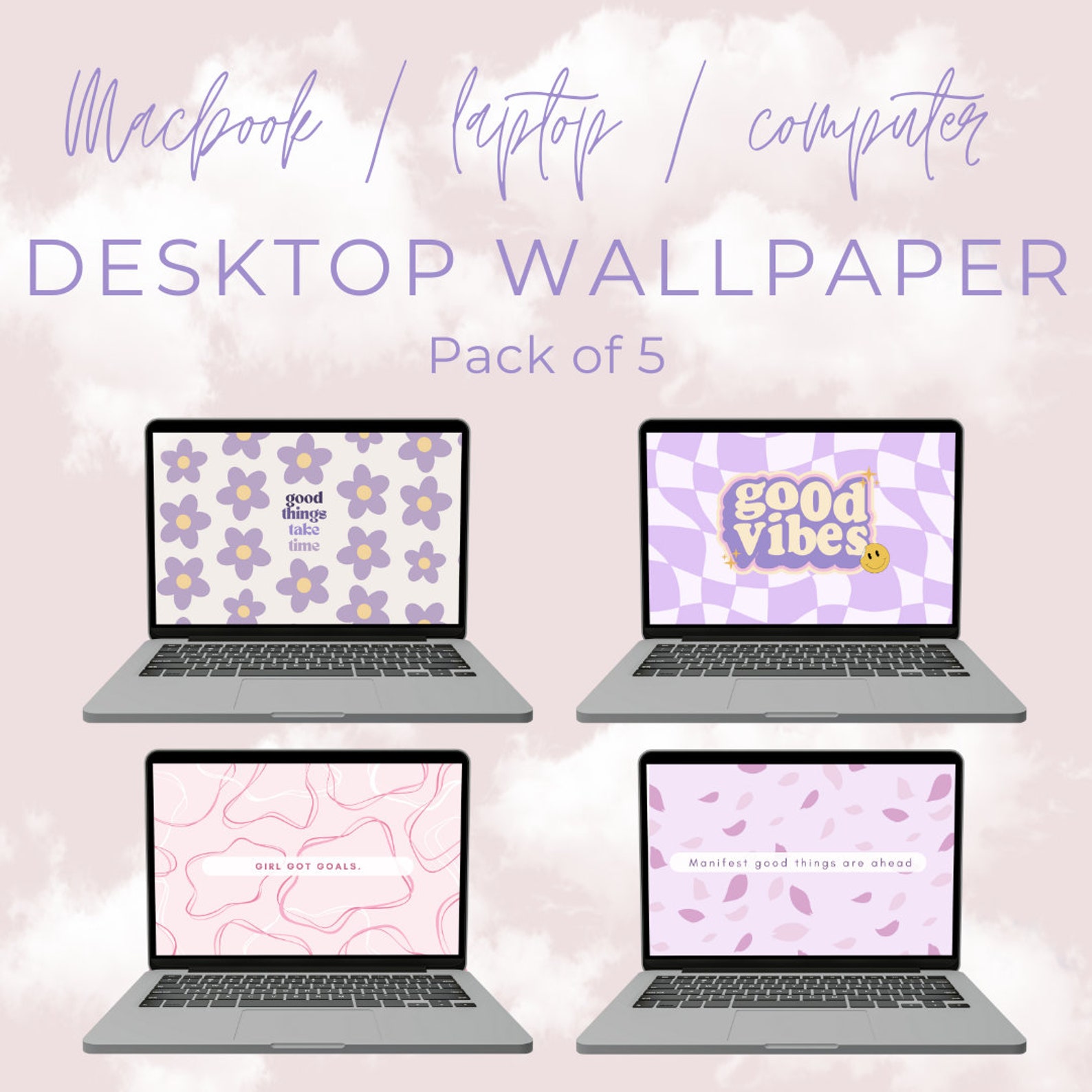 Neutral Pink Asethetic Desktop Wallpaper Pink Floral - Etsy