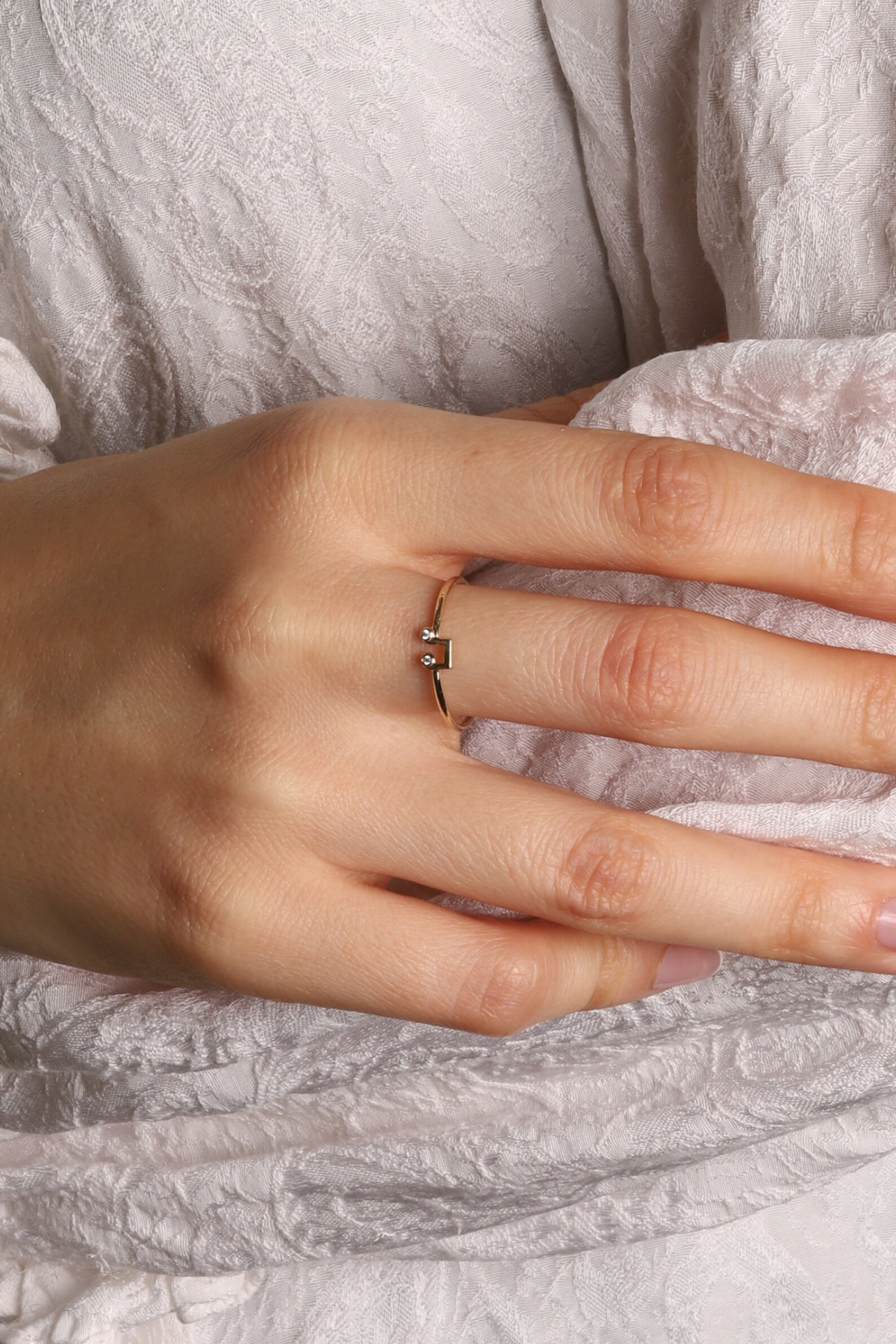 Minimalist 14K Gold Music Note Ring With Tiny Accents, Unique Designer ...