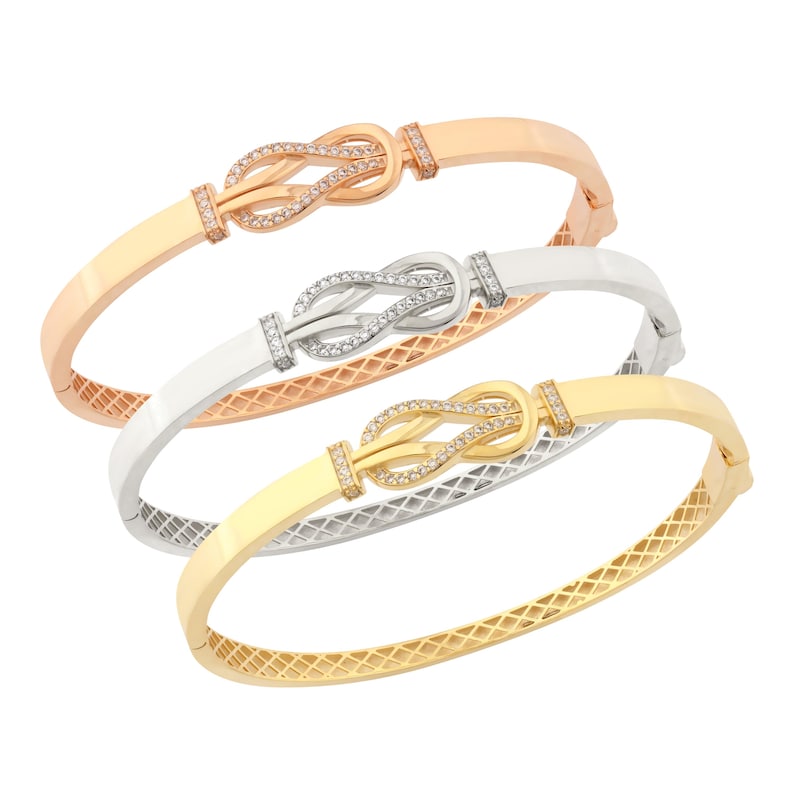 14k Solid Gold Infinity Knot Bangle With Zircon Detailing - Etsy