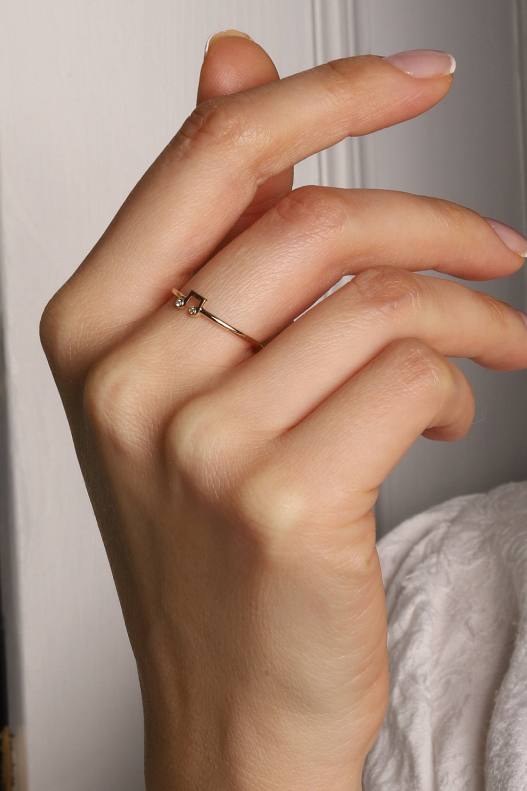 Minimalist 14K Gold Music Note Ring With Tiny Accents, Unique Designer ...