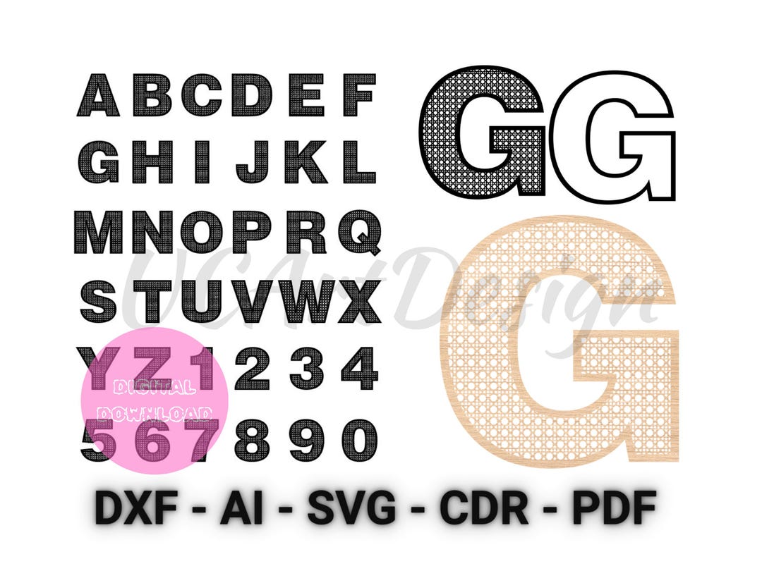 Laser Cut Rattan Cane Letters SVG A-Z 0-9 | Wooden Alphabet for Nursery ...