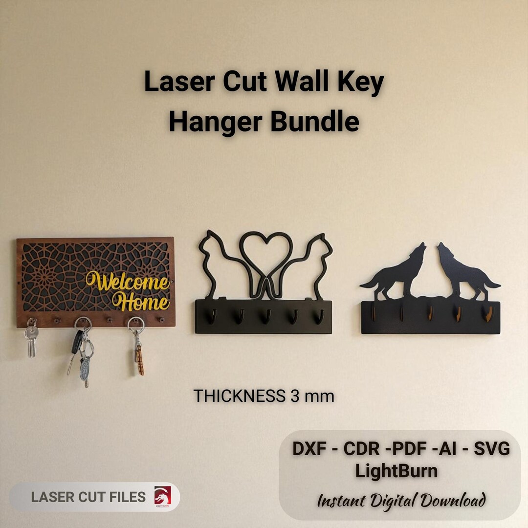 Laser Cut Key Holder SVG Bundle: Welcome Sign, Wall Decor (digital ...