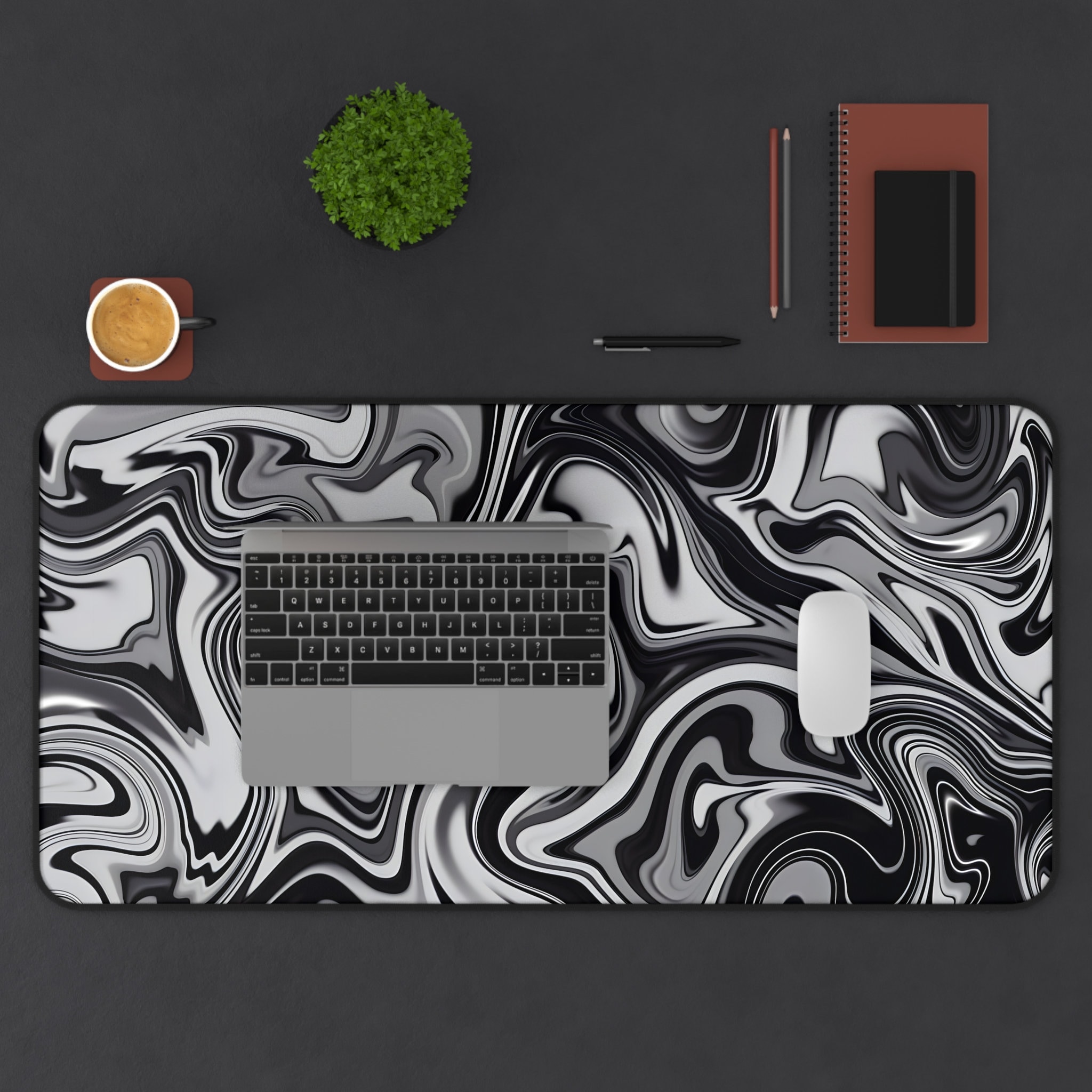 Black and White Wavy Pattern Mousepad Line Mousepad Gaming Mousepad ...