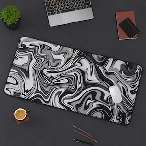 Black and White Wavy Pattern Mousepad | Line Mousepad | Gaming Mousepad ...