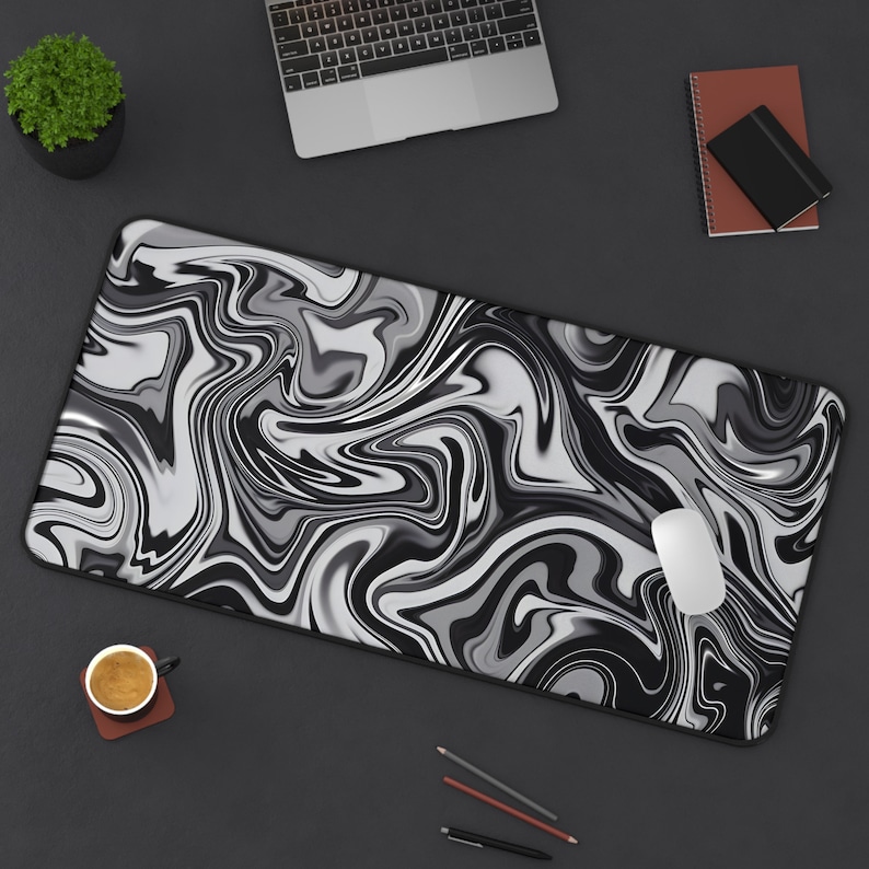 Black and White Wavy Pattern Mousepad Line Mousepad Gaming Mousepad Trendy Pad Office Deskmat ...