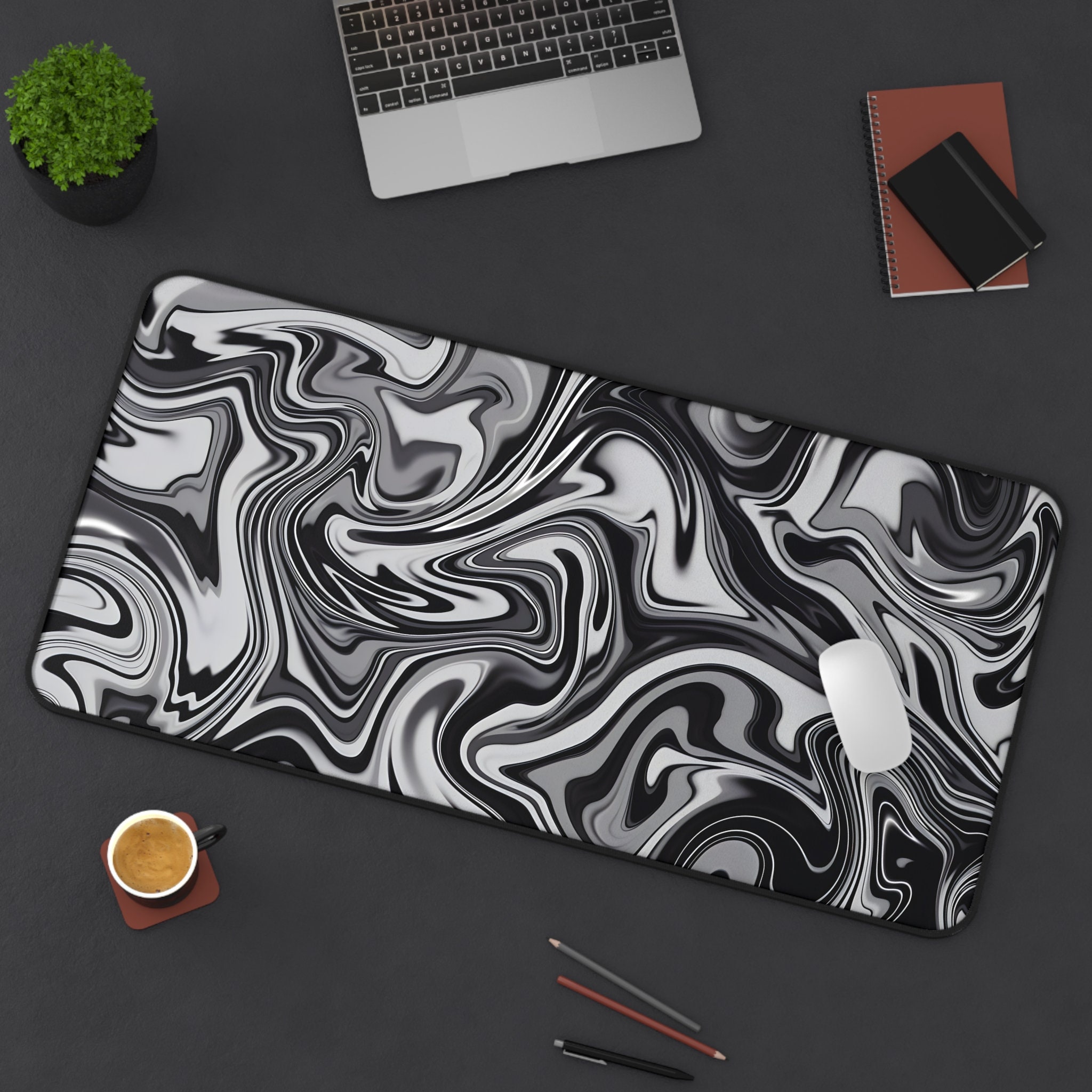 Black and White Wavy Pattern Mousepad Line Mousepad Gaming Mousepad ...