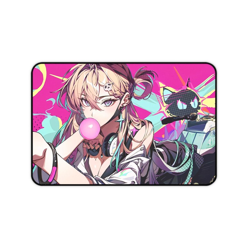 Cute Anime Girl Desk Mat | Bubble Gum Waifu Mouse Pad | Neoprene Office ...