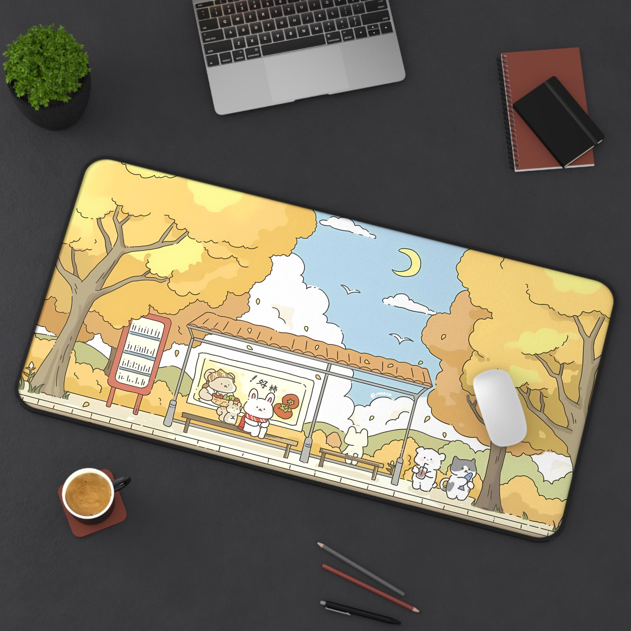 Cute Bear Cat Sunset Deskmat | Kawaii Animal Gaming Mousepad ...