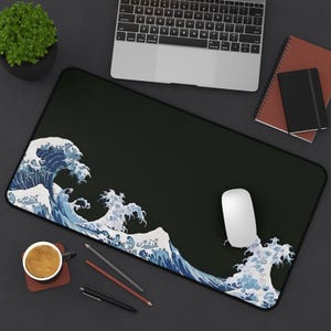 Ocean Wave Mouse Pad | Aesthetic Desk Mat | Gaming Mousepad | Blue ...