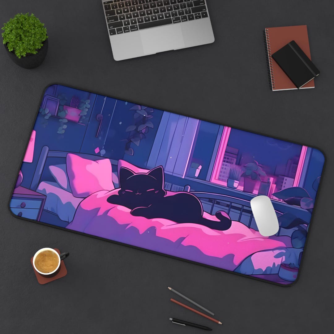 Cute Cat Mouse Pad | Adorable Kitty Gaming Desk Mat | Fun Cat Design ...