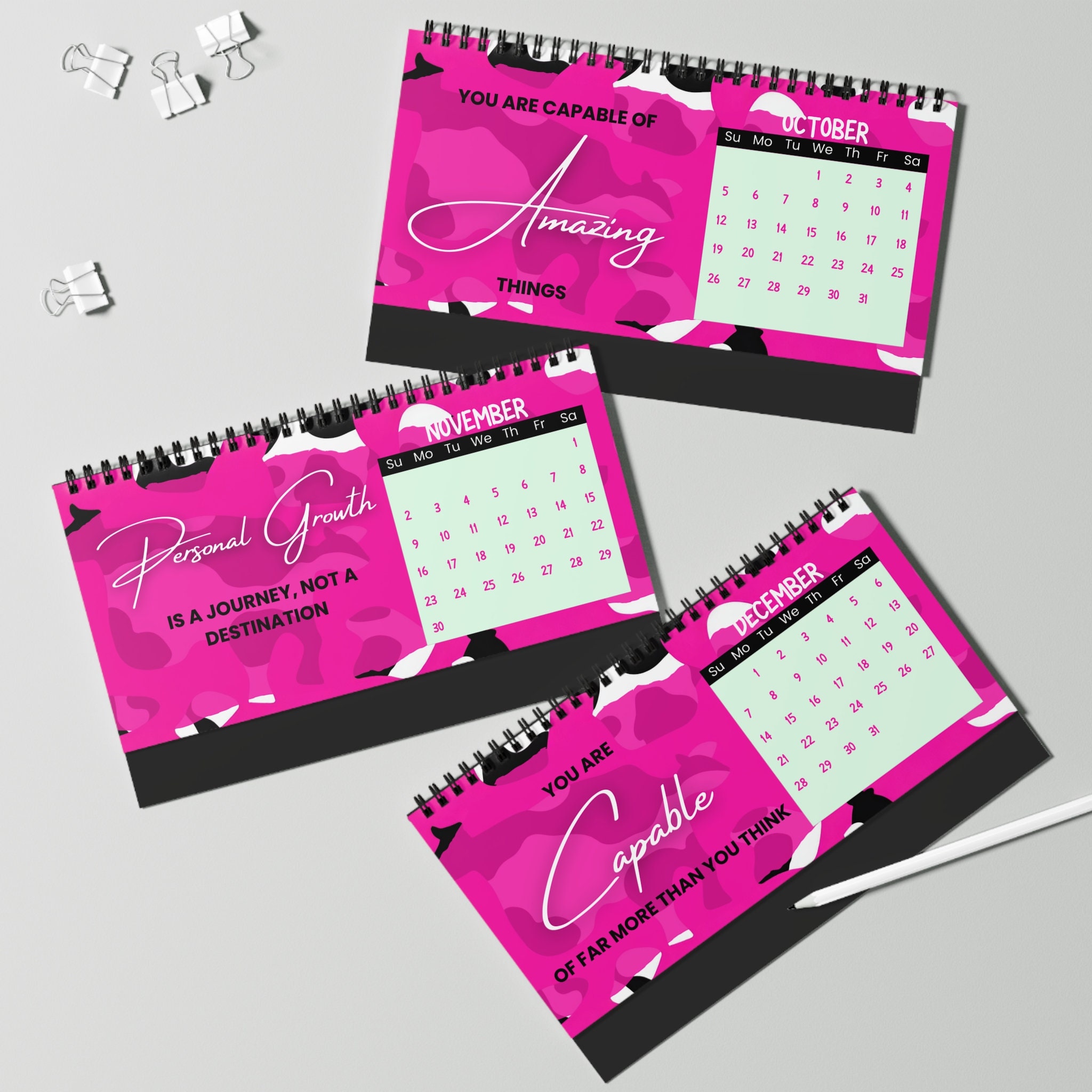 Pink Cow Print Mini Desktop Calendar - Etsy