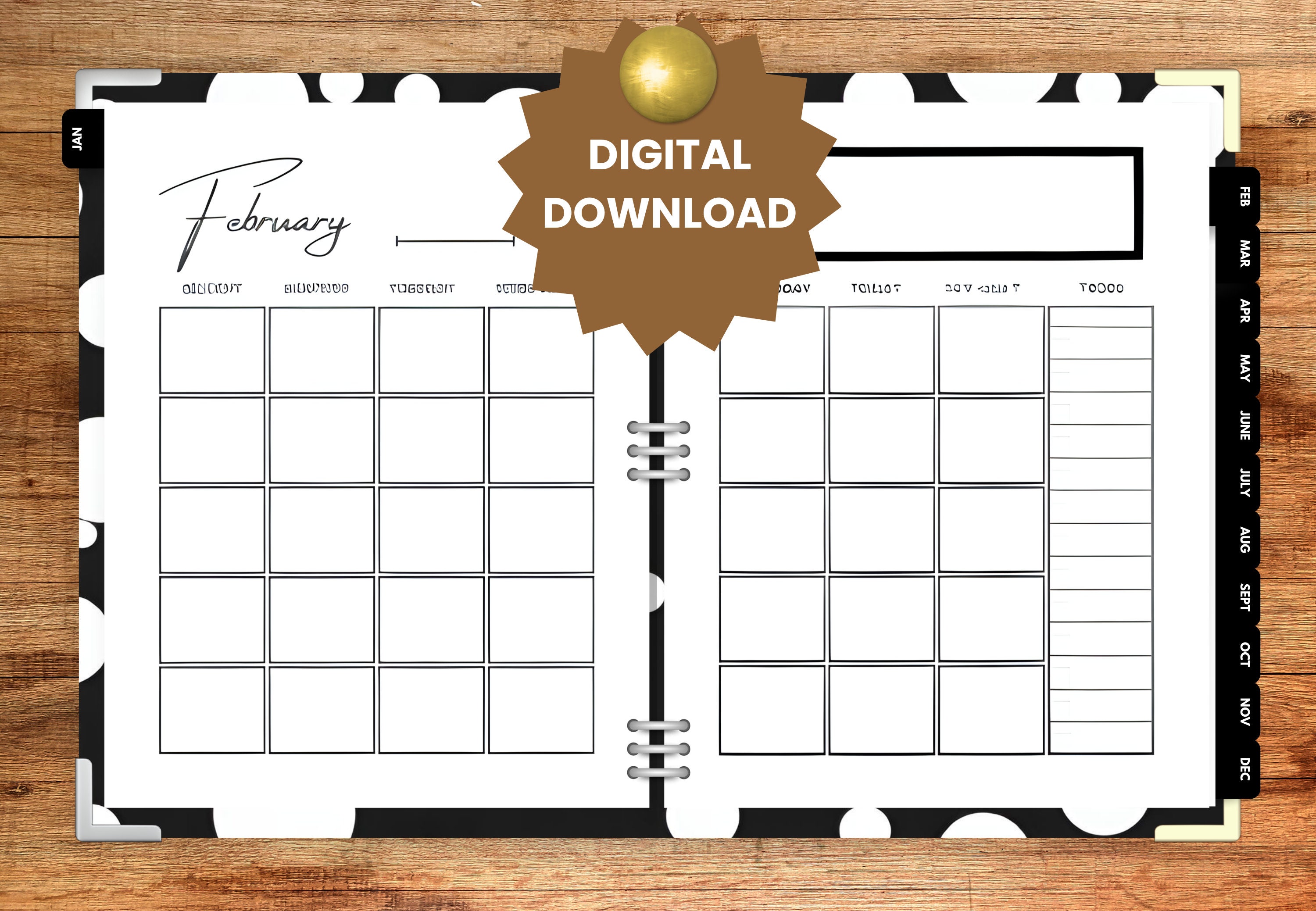 I Love Poka Dots 12 Month Undated Digital Calendar Hyperlinked Planner ...